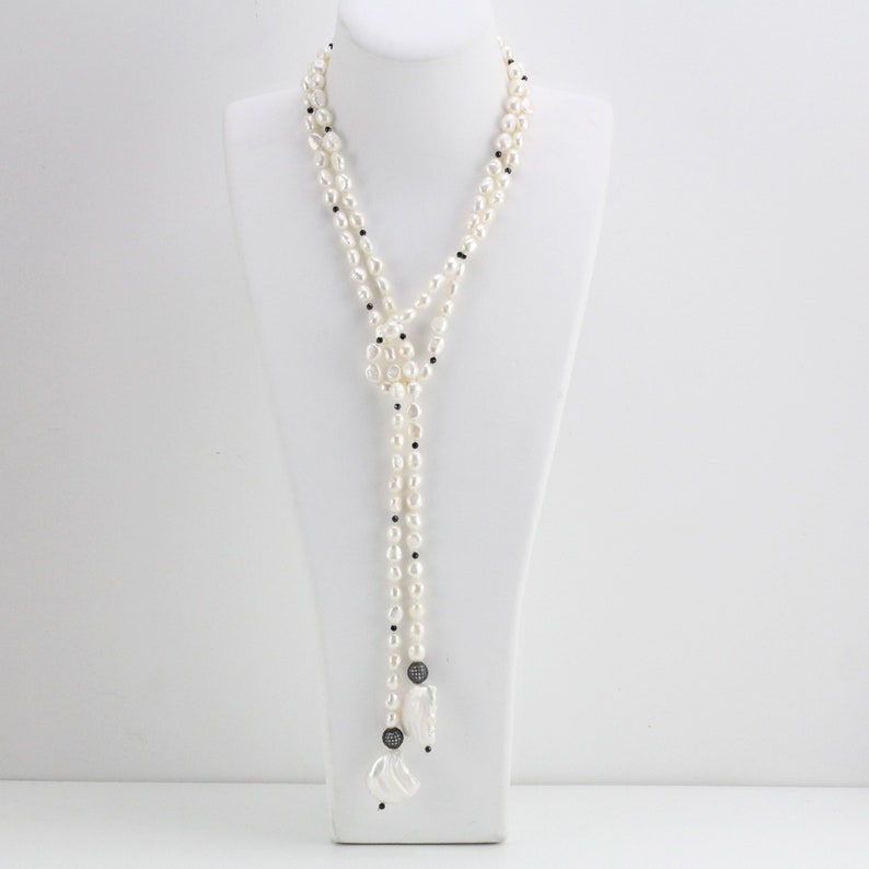 55inch Pearl Lariat Necklacewhite Color Extra Long Freshwater Etsy