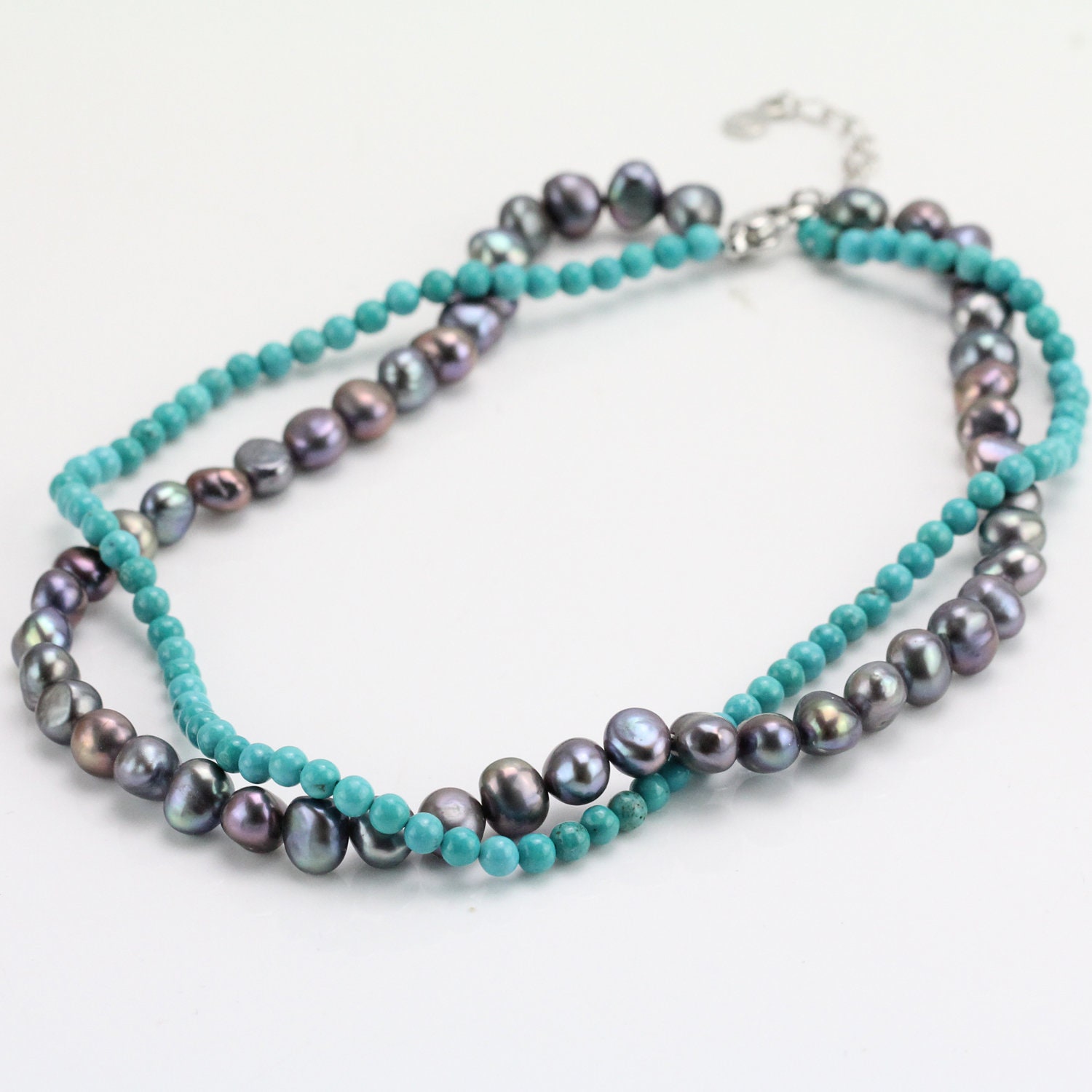 Pearl and turquoise necklacefreshwater black pearl necklace | Etsy