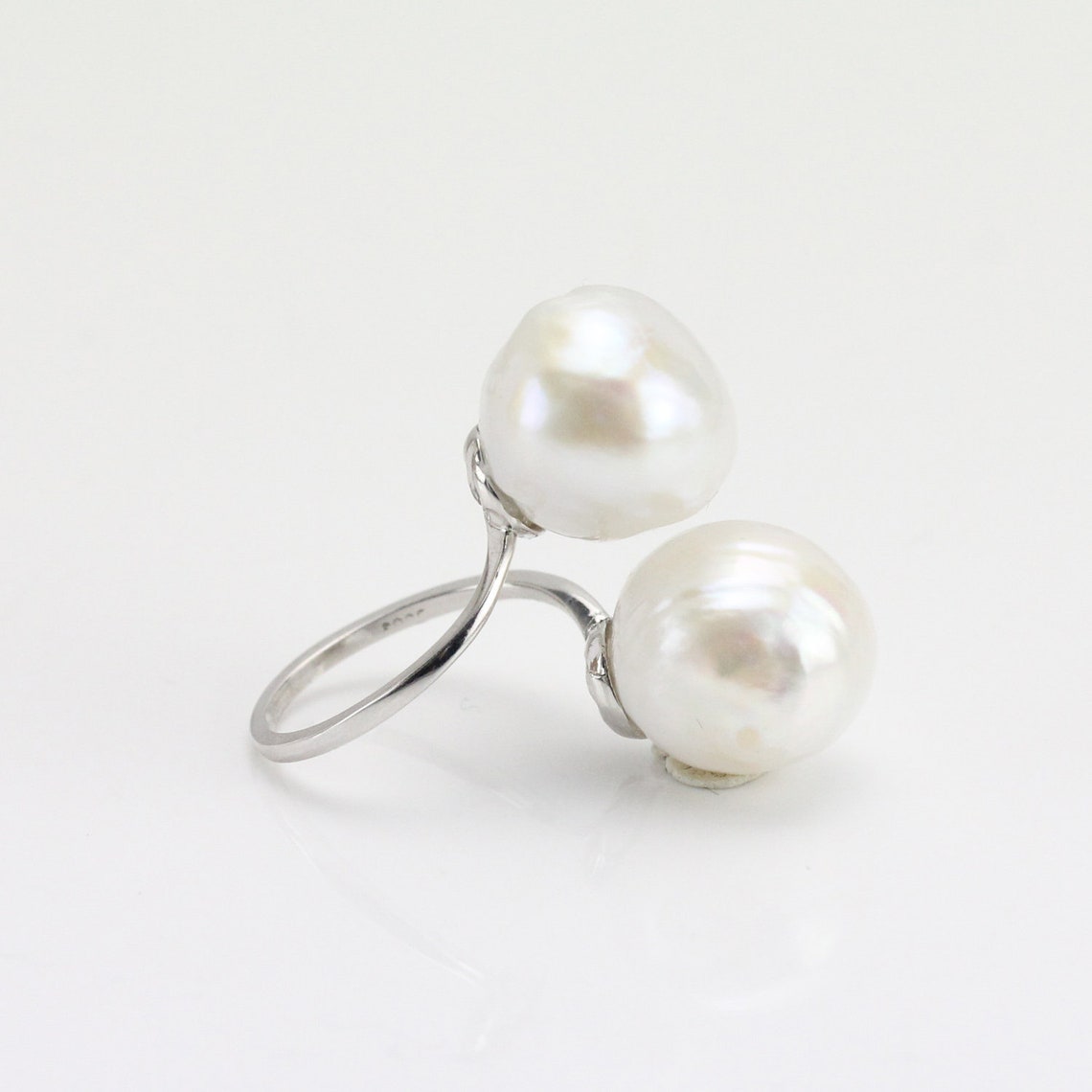 Double pearl ringsilver 925 open ring pearl12-13mm | Etsy