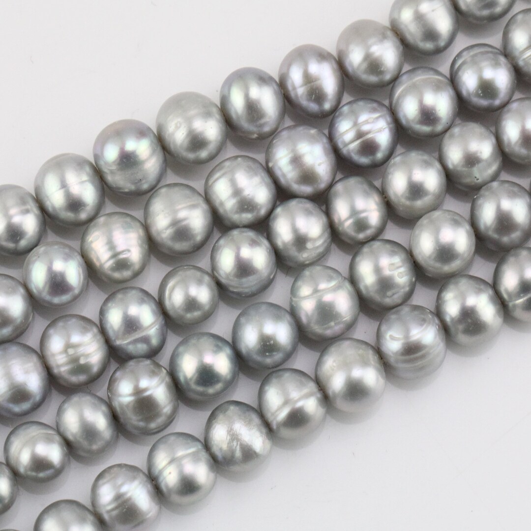 7mm Silver Gray Pearl Strand,freshwater Potato Near Round Pearl,pink ...