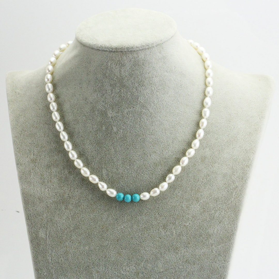 Turquoise and Pearl Necklace,bridesmaid Pearl Necklace,pearl and ...
