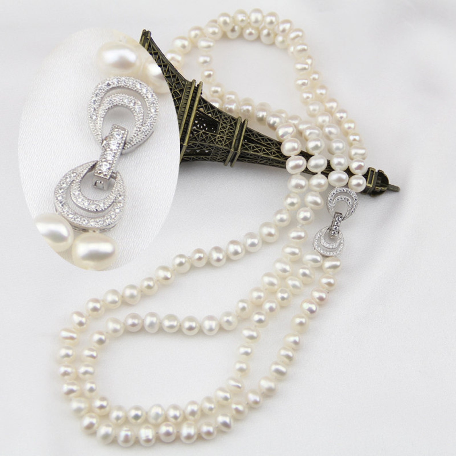 Double pearl necklace2 strand pearl necklacetwo strand pearl | Etsy