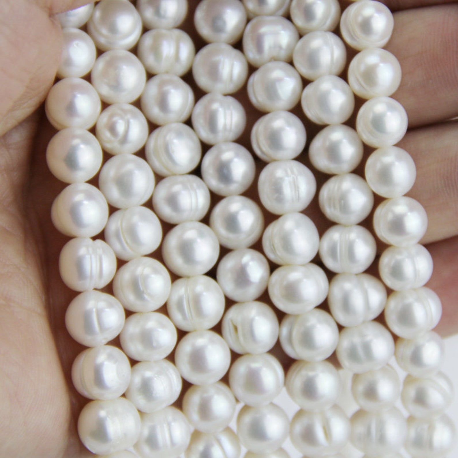 7mm Silver Gray Pearl Strand,freshwater Potato Near Round Pearl,pink ...