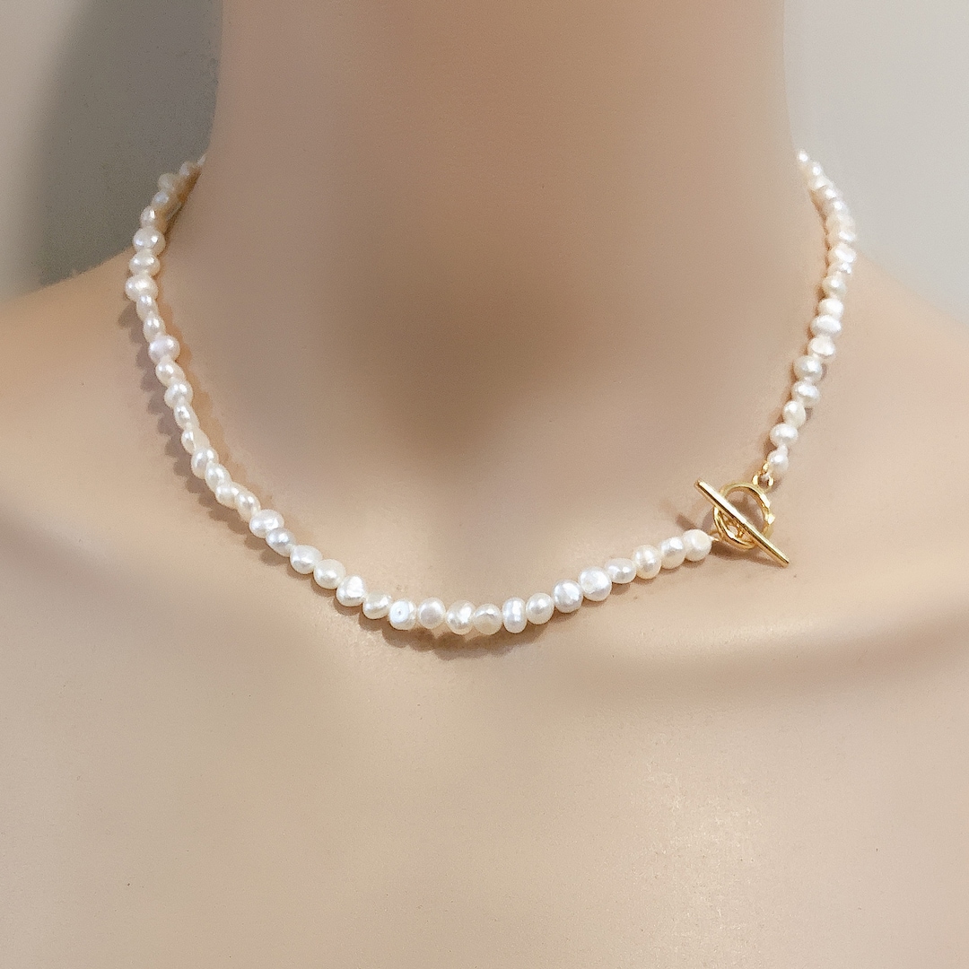 5mm White Small Baroque Pearl Toggle Necklace,pearl Lariat Necklace ...