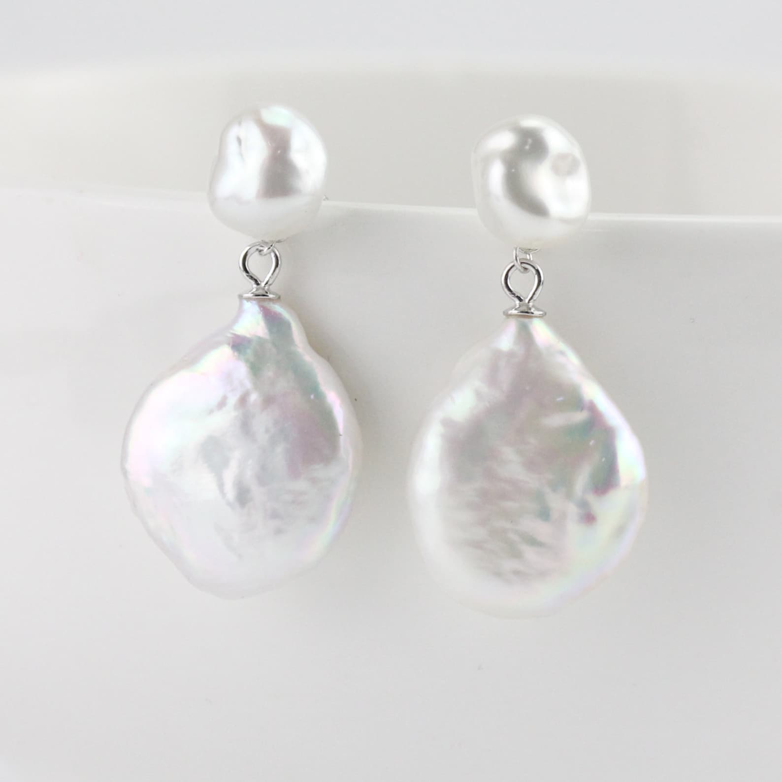 Double Pearl Earringstwo Pearls Earrings8mm and 16-18mm - Etsy