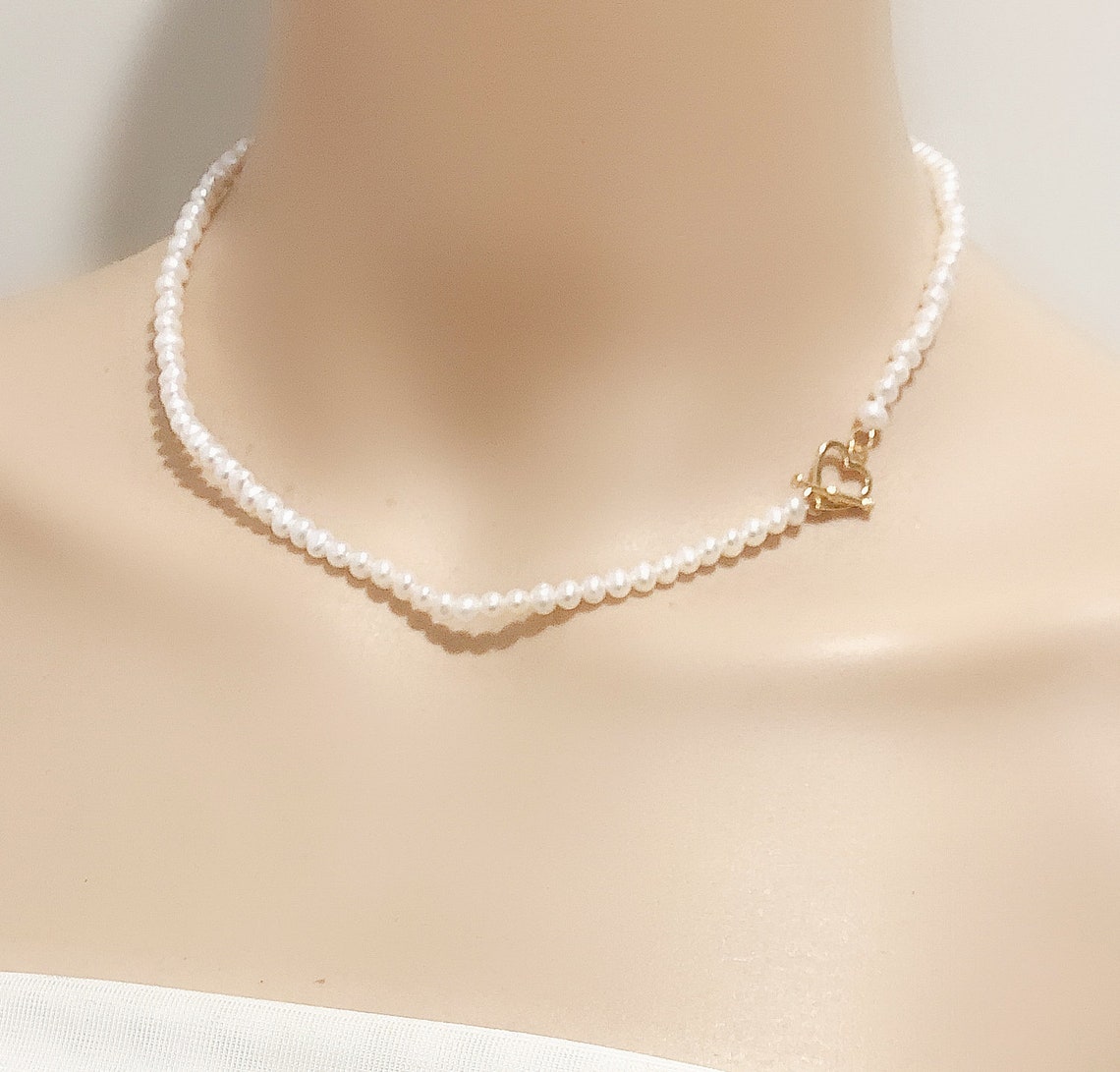 3.5-4mm Small Seed Pearl Toggle Necklace,white Freshwater Pearl Toggle ...