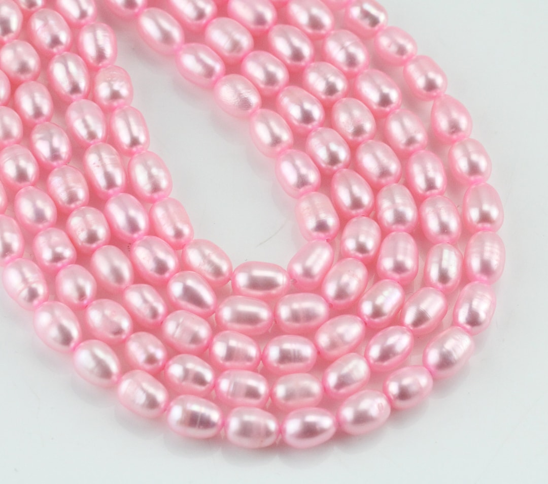 5.5-6mm A Pale Pink Color Rice Pearl Strands, Oval Freshwater Drop ...