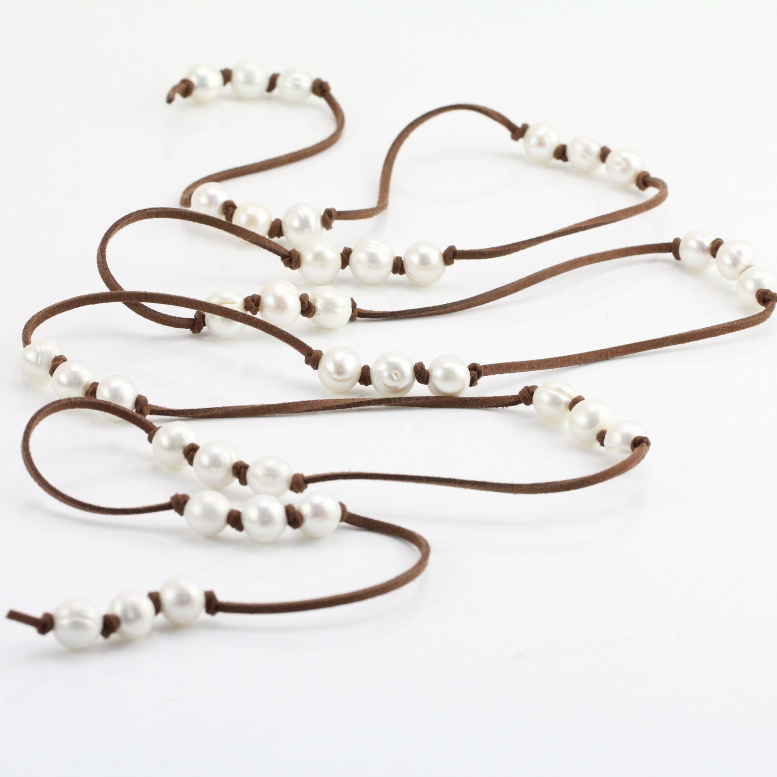 60inchextra Long Pearl Leather Lariat Necklacesuede Cord - Etsy