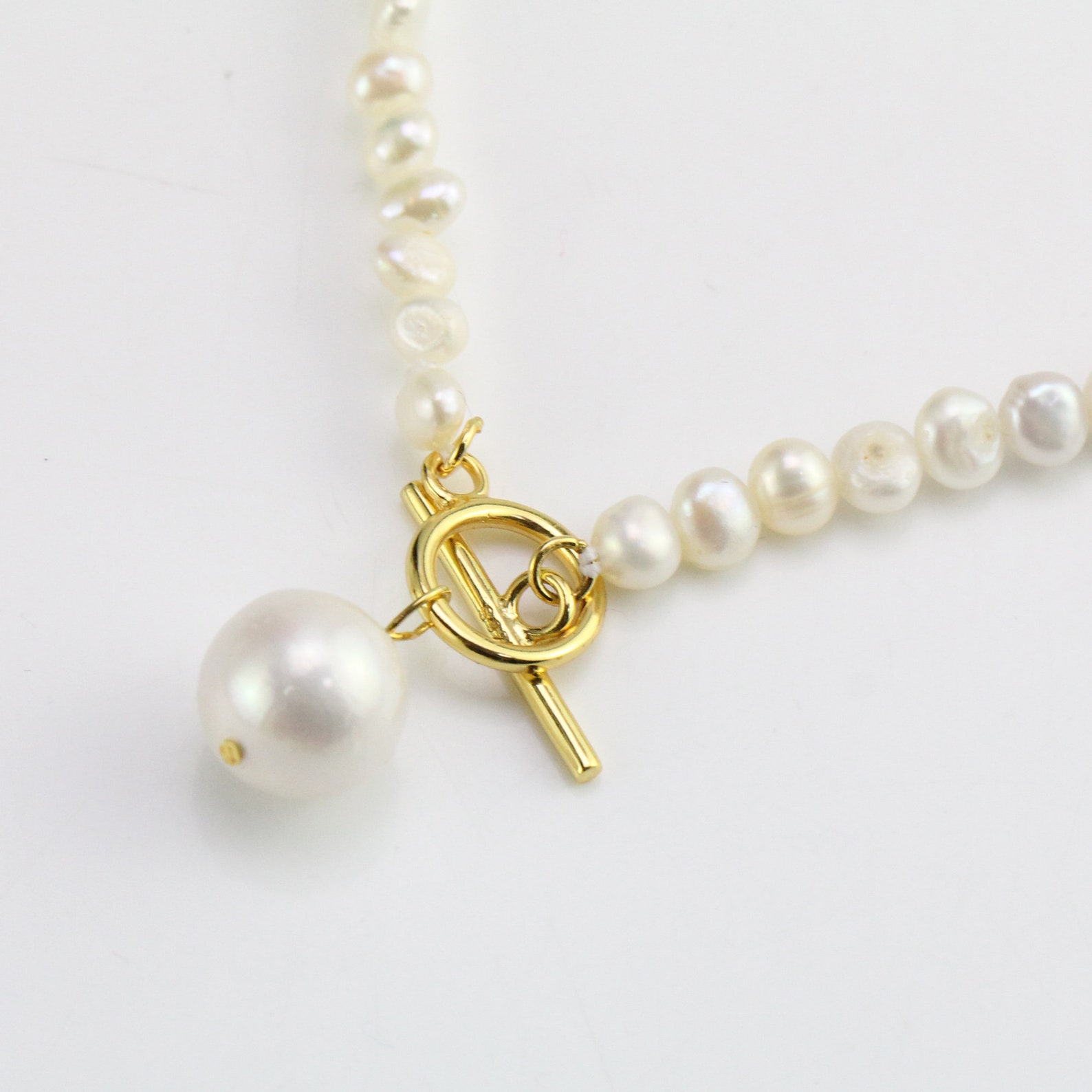 5-6mm&11-13mm Small Big Pearl Toggle Necklacewhite Pearl - Etsy