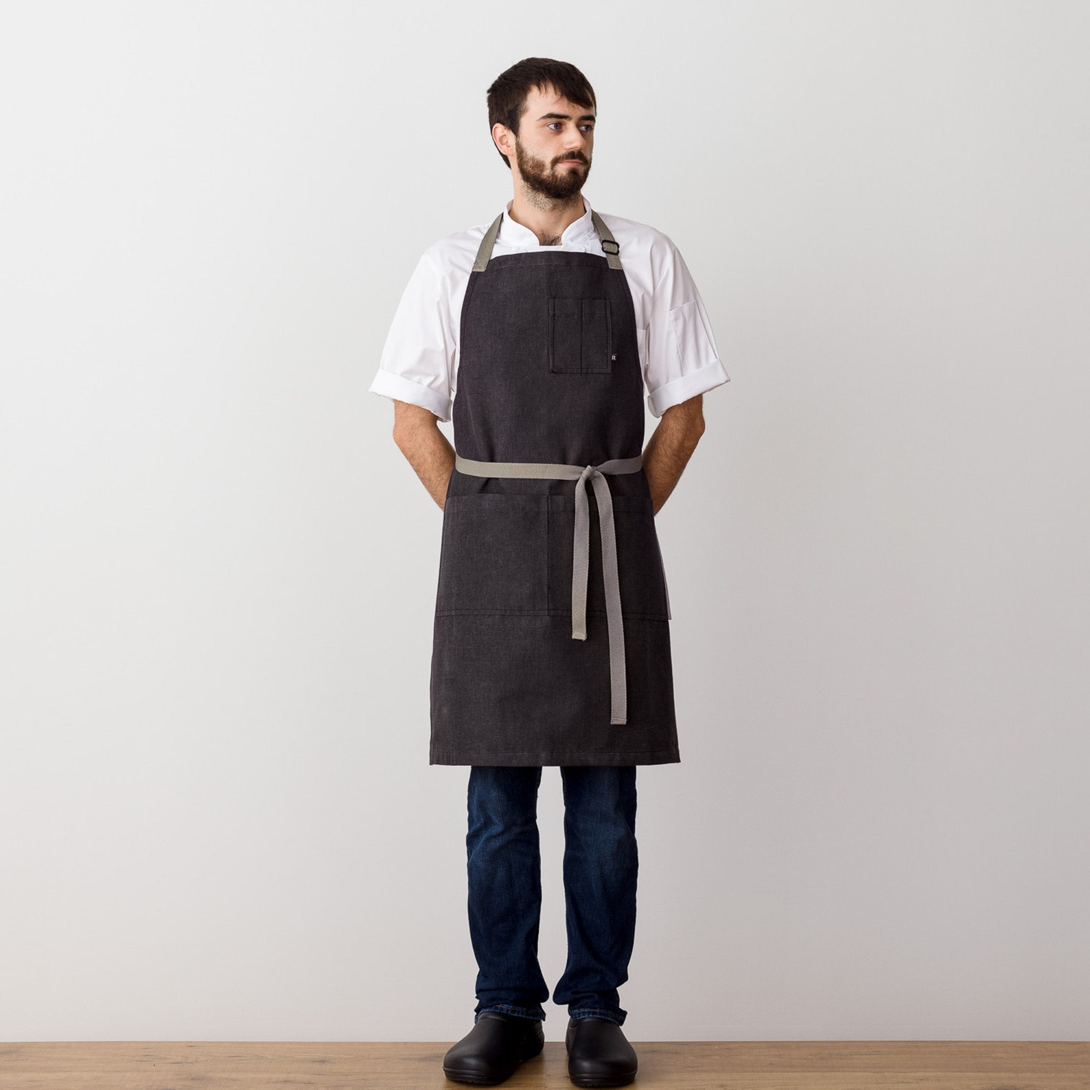 Chef Apron With Pockets | Charcoal Black With Tan Straps | Hand Loomed ...