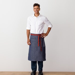 Blue Denim Server Half Apron | Red Straps | Bistro Restaurant Waist ...