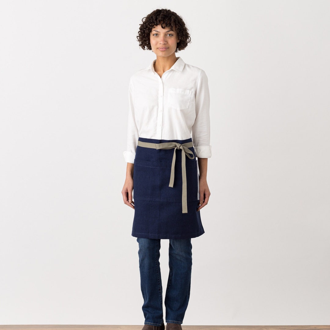 Bistro Server Half Apron for Women, Men | Navy Blue Canvas With Tan ...
