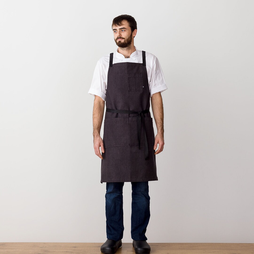 Cross Back Chef Apron for Men and Women | Charcoal Black Canvas With ...