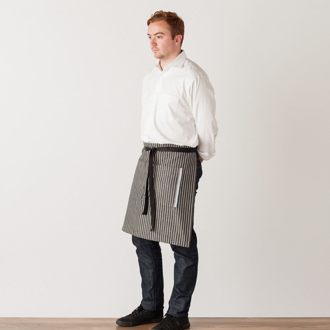 Charcoal Black W/railroad Stripe Server Half Apron Bistro - Etsy
