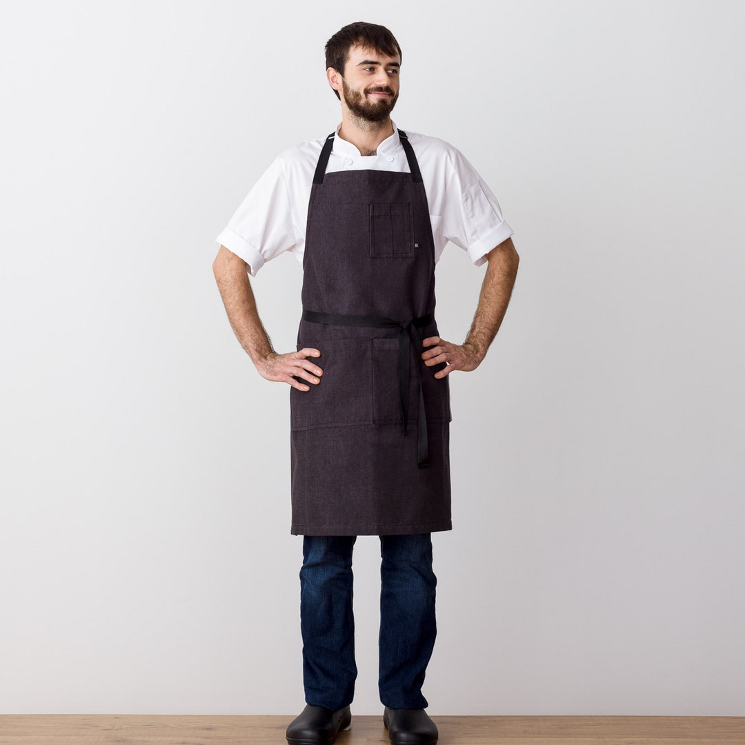 Chef Apron for Men, Women With Pockets | Charcoal Black W/black Straps ...