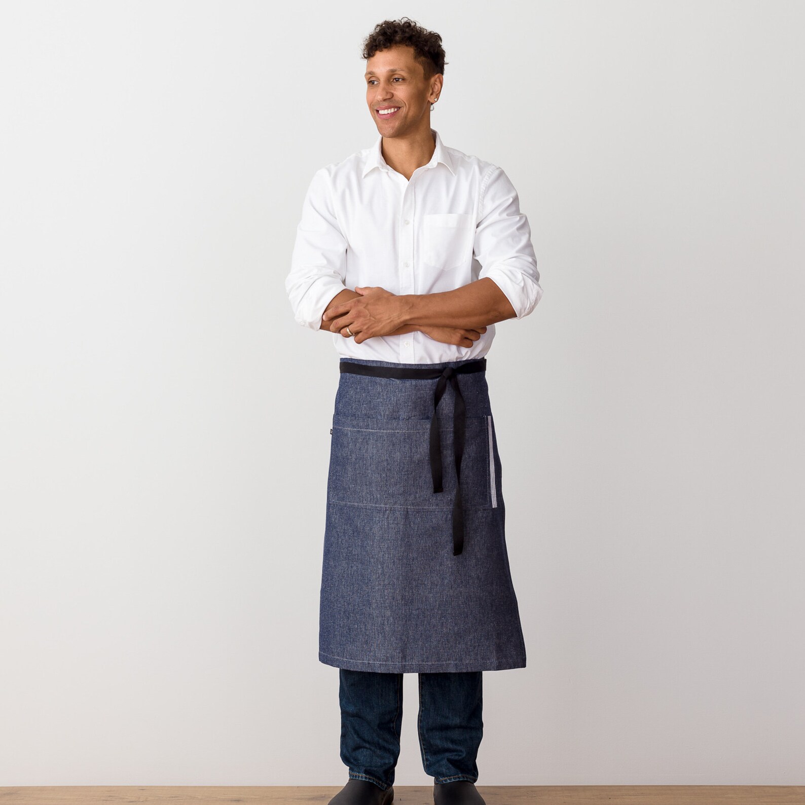 Blue Denim Server Half Apron | Black Straps | Bistro Restaurant Waist ...