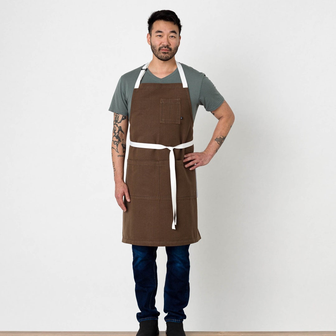 Chef Apron With Pockets | Dark Brown With White Straps | Chefs, Bakers ...