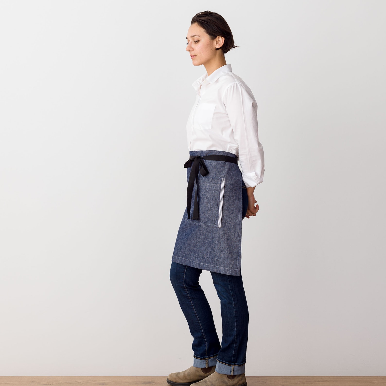Blue Denim Server Half Apron | Black Straps | Bistro Restaurant Waist ...