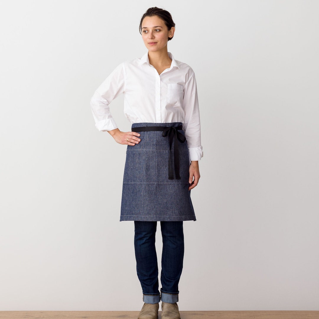 Blue Denim Server Half Apron | Black Straps | Bistro Restaurant Waist ...