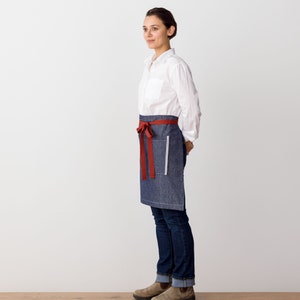 Blue Denim Server Half Apron | Red Straps | Bistro Restaurant Waist ...