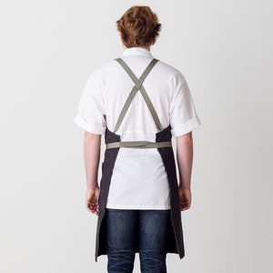 Cross Back Chef Apron for Men and Women | Charcoal Black Canvas W/tan ...