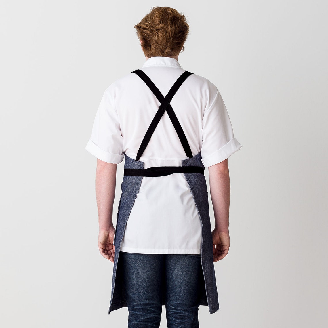Cross Back Blue Denim Chef Apron | Black Straps | for Men, Women ...