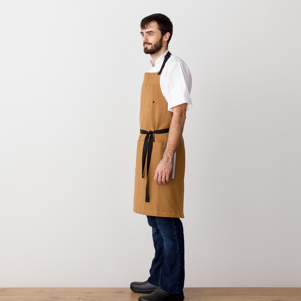 Apron for Men With Pockets Ochre With Black Straps Chefs | Etsy