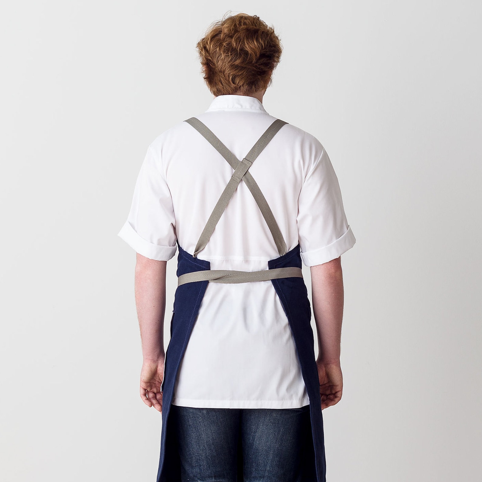 Cross Back Chef Apron for Men, Women | Navy Blue Cotton Canvas With Tan ...