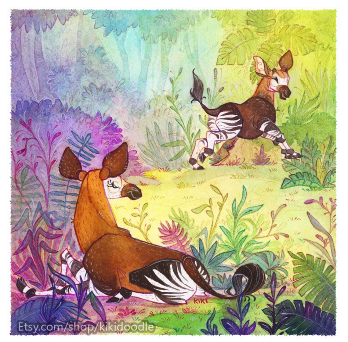 8x8 Okapi and Baby Fine Art Print - Etsy