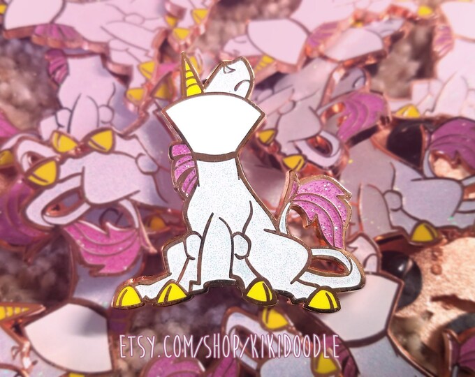 Cone of Shame Coned Mythology Pin Unicorn Glitter 1.75 Hard Enamel Pin ...