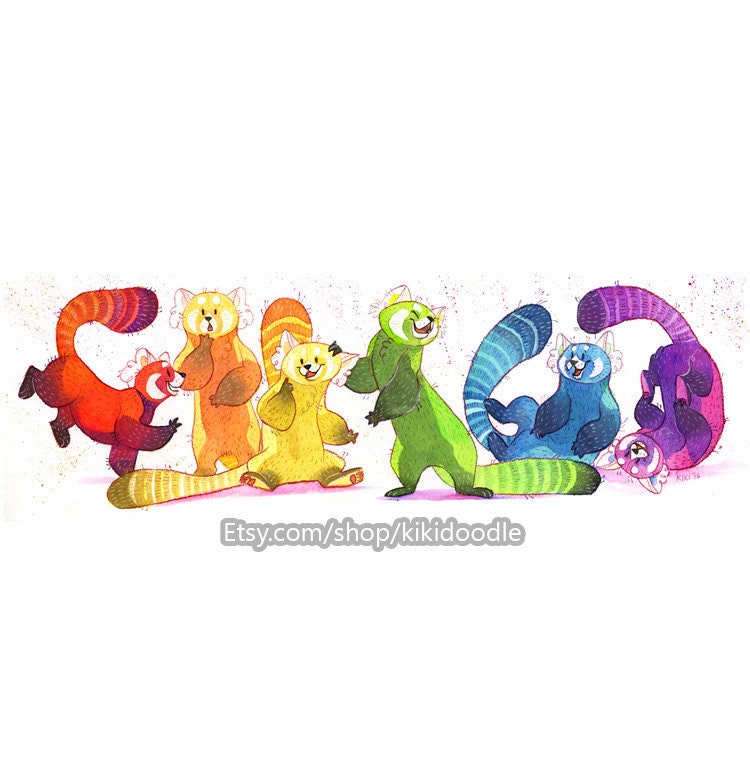 Pride Pandas Red Pandas in rainbow colors 4.5x13 fine | Etsy