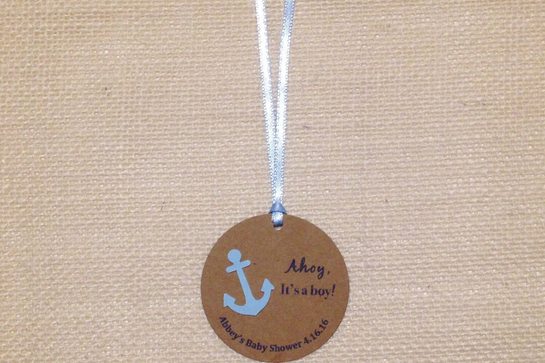 Nautical Baby Shower Gift Tags, Ahoy It's A Boy, Kraft Anchor Tags, Set ...