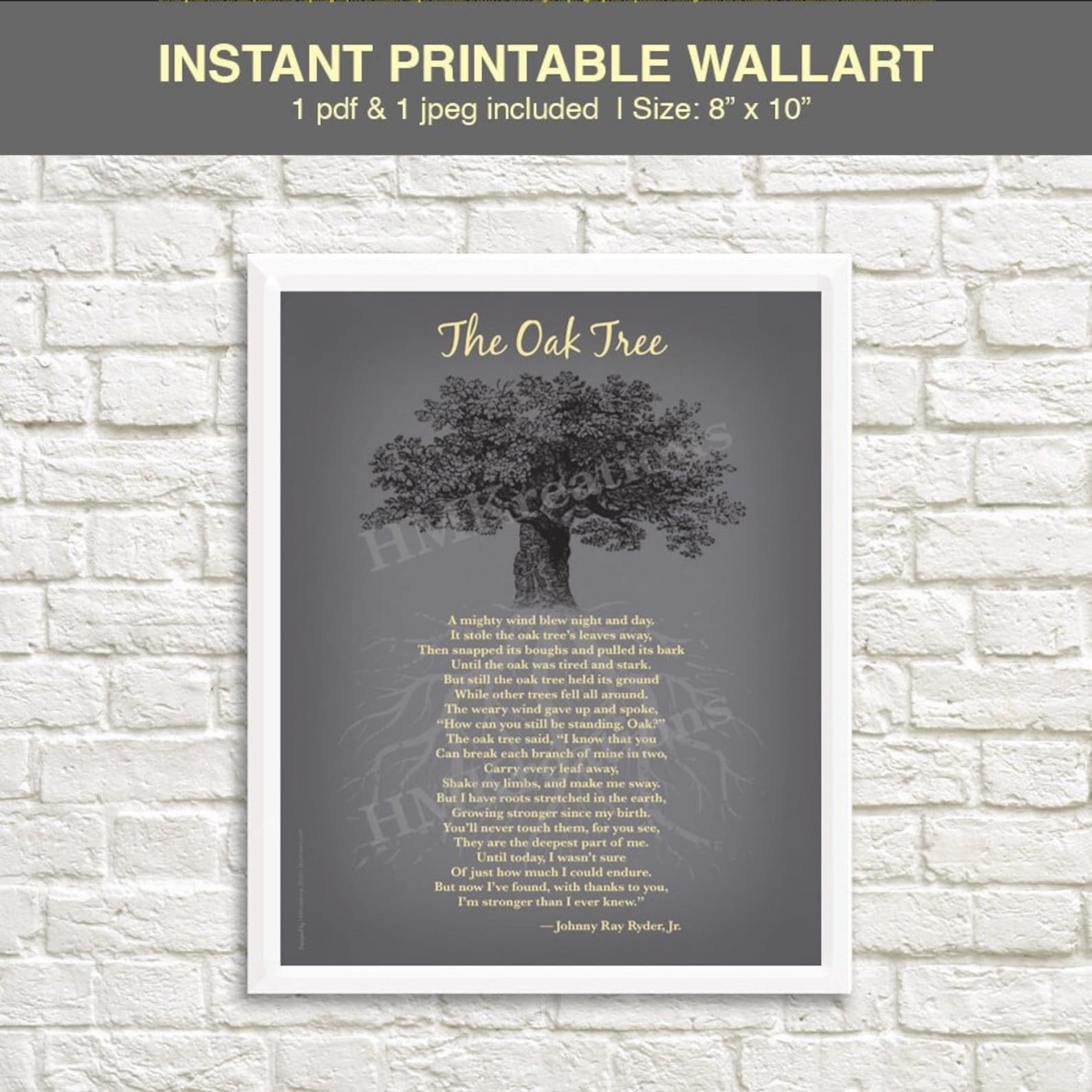 The Oak Tree Poem Printable, Gray Mighty Oak Tree of Life ...