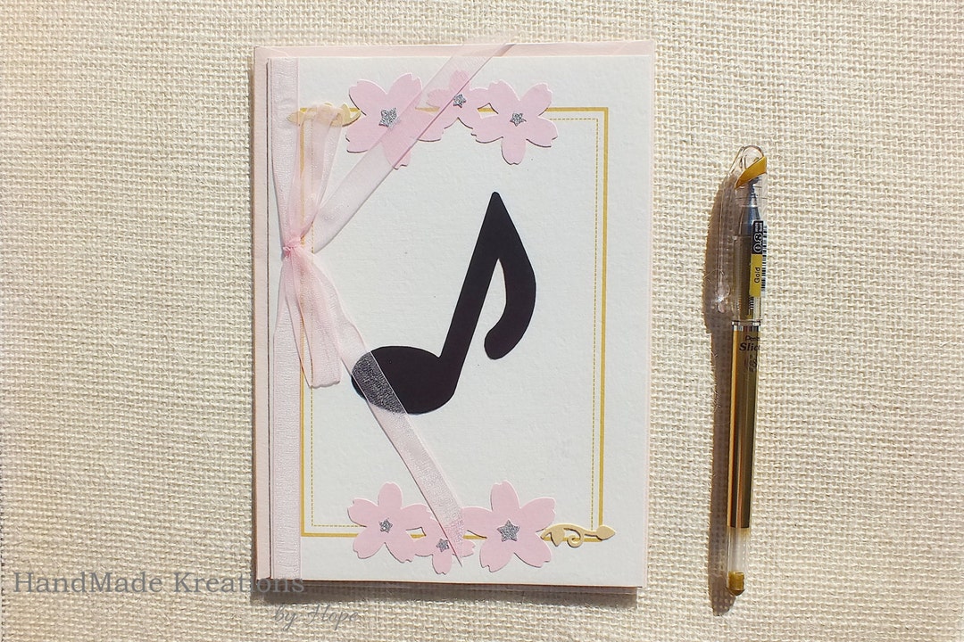 Music Note Greeting Card, Handmade Blank Music Lover Gift, Floral ...
