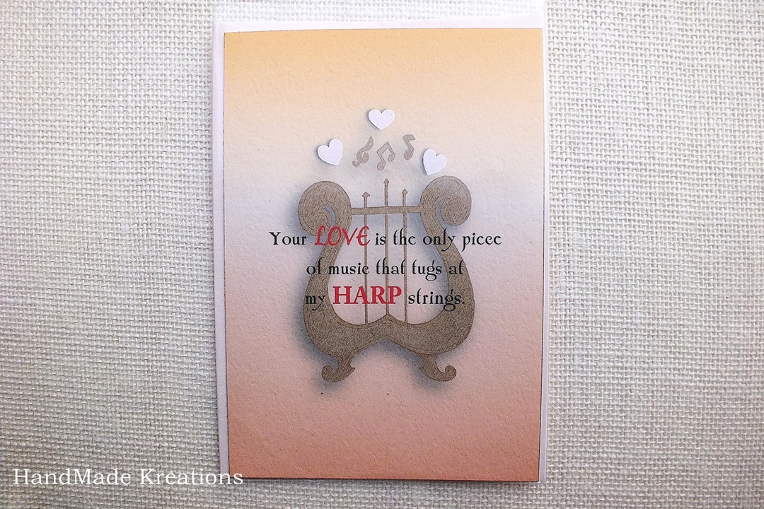 Handmade Harp Valentine's Day Card • Music Lover Gift - Etsy