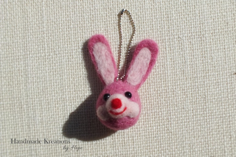 Keychain Handmade Gift for Her Pink Bunny Head Key Holder Hare Rabbit ...
