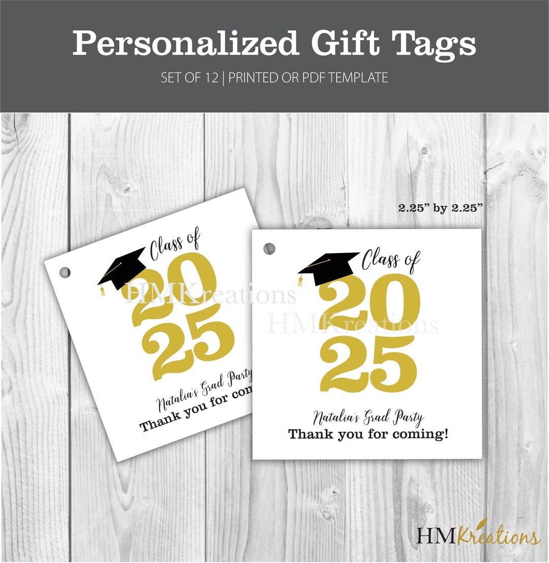 Graduation Personalized Gift Tags, Class of 2025 Grad Tags, Gold Black ...