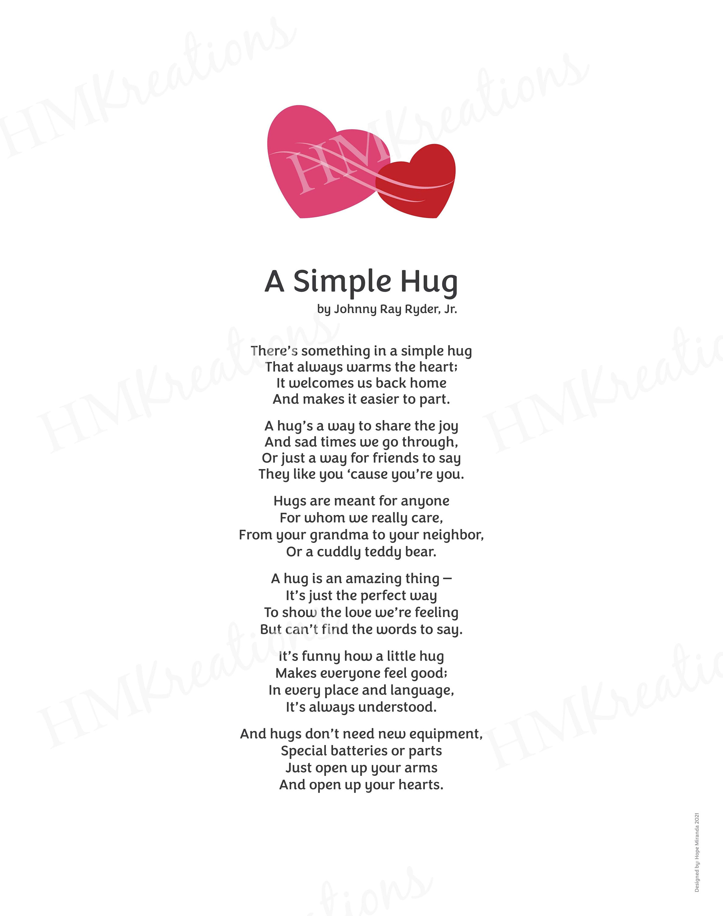 A Simple Hug Poem Heartwarming Sentimental Gift - Etsy