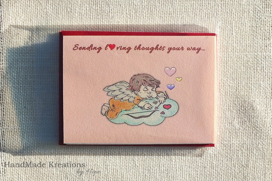 Printed Cute Cupid Cards for Valentines, Sending Loving Thoughts ...