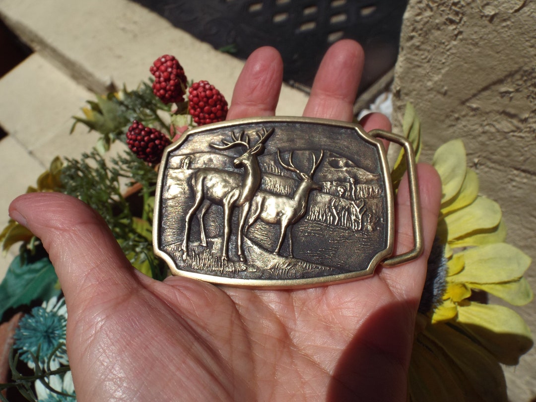 Classic Vintage BTS Pair of Bucks/deer Brass Belt Buckle - Etsy