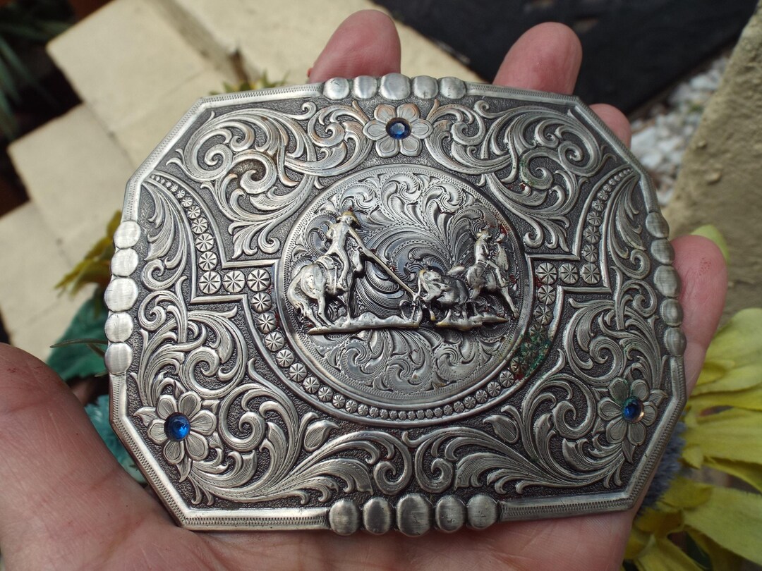Classic Vintage Large Montana Silversmiths #45143 Calf Roping Square ...