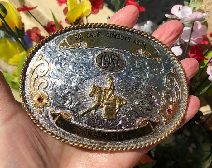 Vintage 1987 Montana Silversmiths So.calif. Cowboys Association Barrel ...