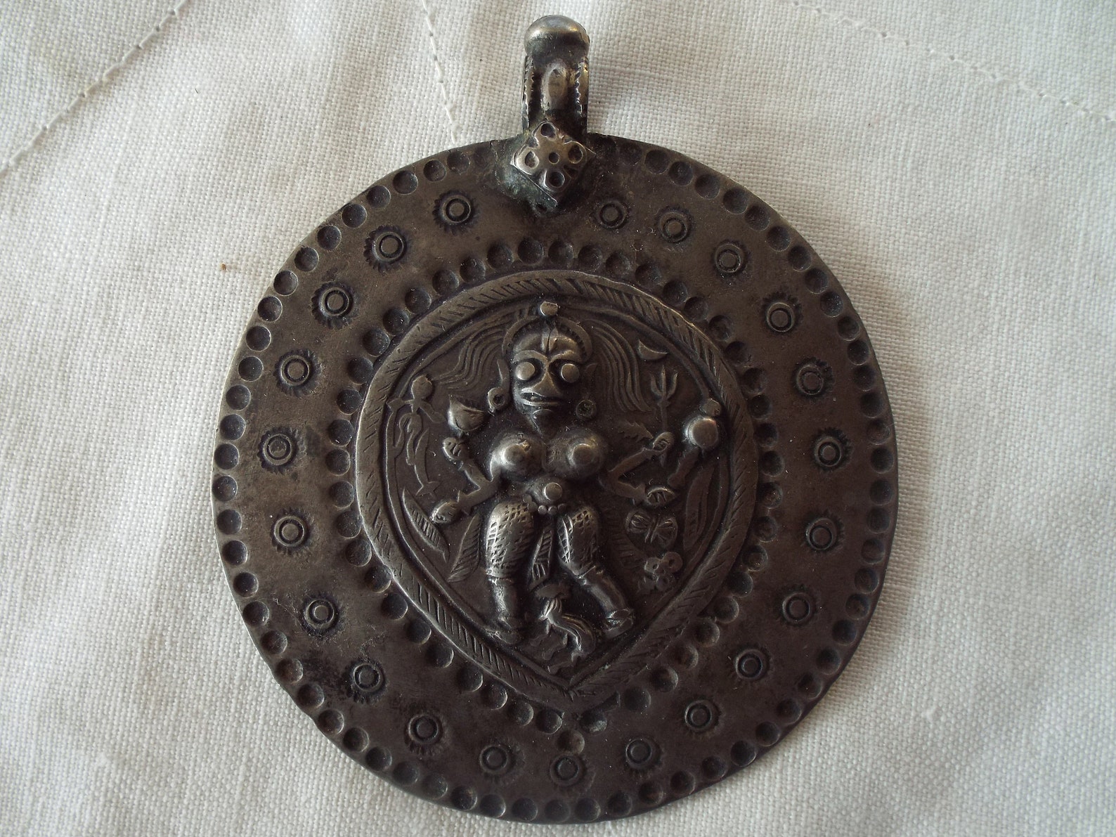 Rare India Hindu God Shakfi Durga Large Hammered Amulet | Etsy