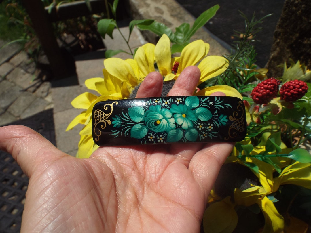 Vintage Russian Elegant hand Painted Lacquer Green/blue Flowers With ...