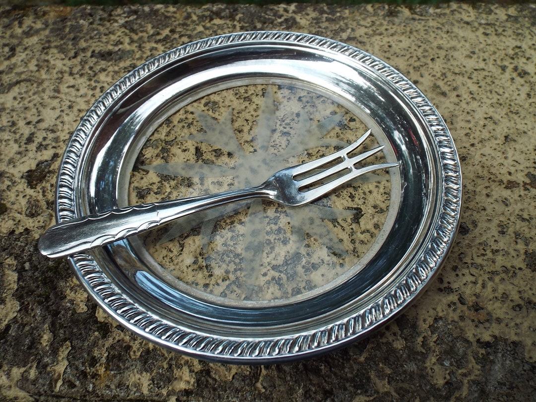 Sweet Sterling Silver Lemon Fork With Sterling Glass Etched Lemon Plate ...
