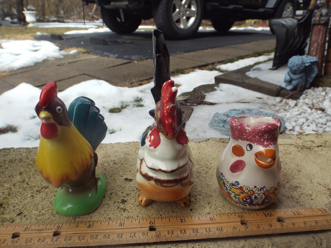 3 Different Roosters Chickens Pitchers-italy Japan Great - Etsy