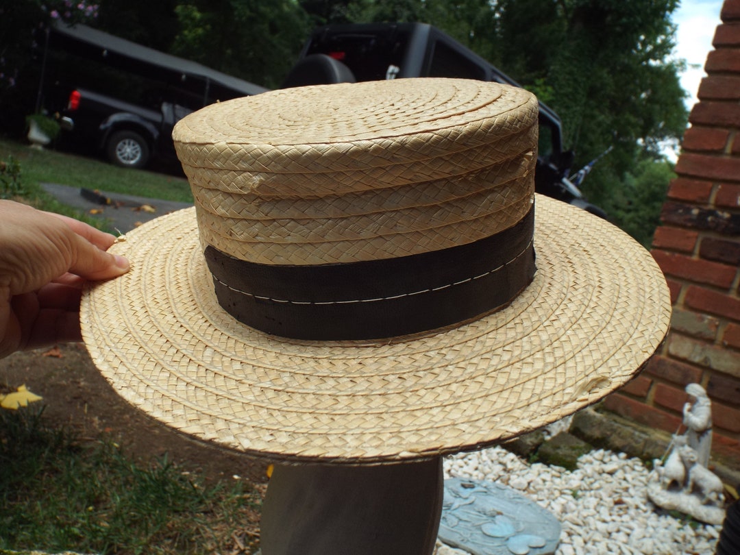 Antique 1910 Boater Skimmer Men's Straw Hat Disney Hats of New York ...