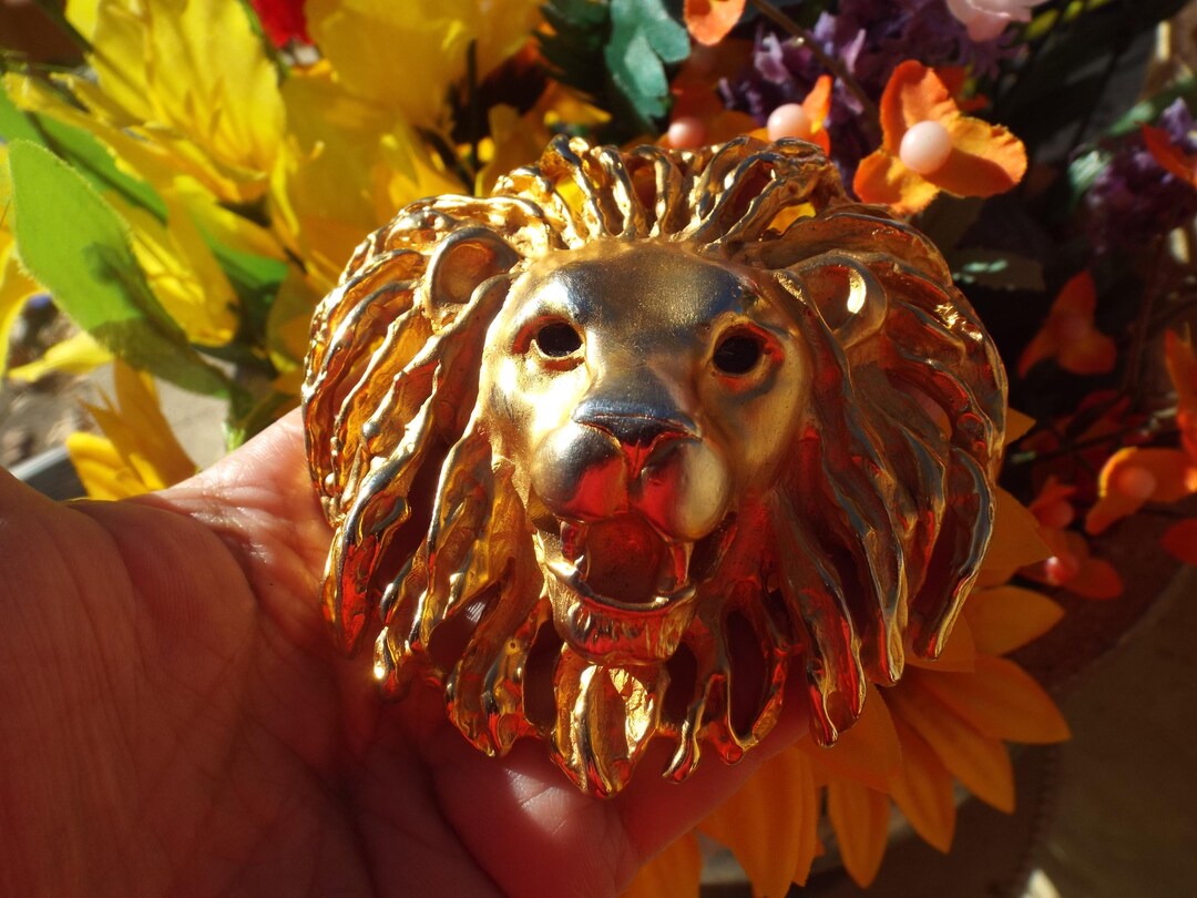Fabulous Doreen Ryan Huge Lion Head Gold Tone Belt Buckle-so Couture ...