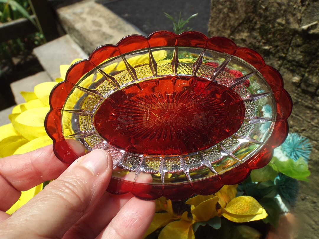 Antique EAPG Souvenir Ruby Flash Glass Pin/jewelry Tray -st Louis Mo - Etsy