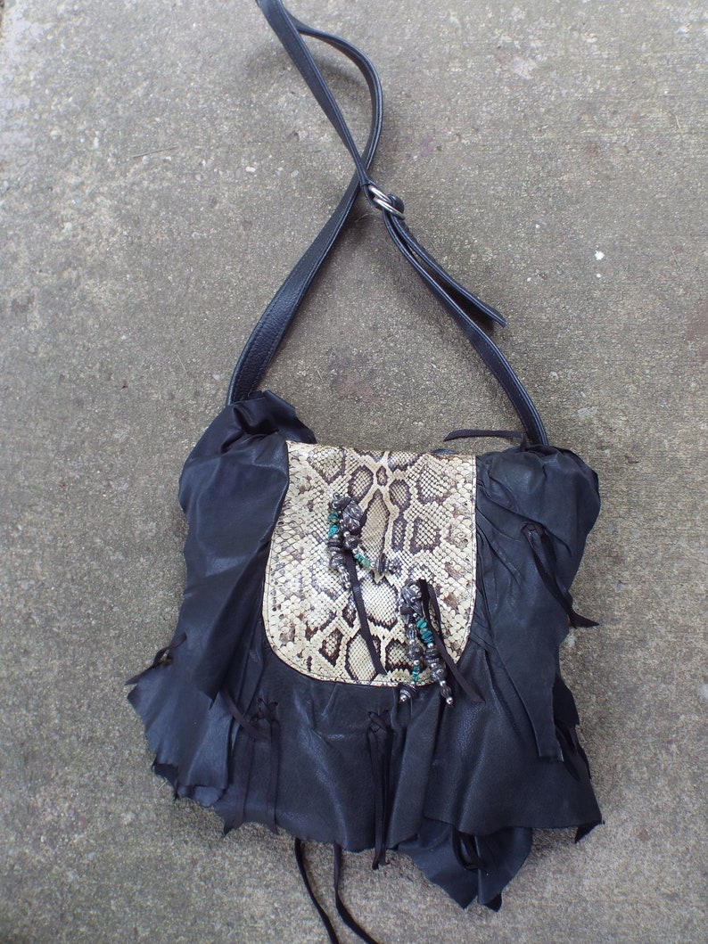 ERDA of Maine Genuine Erda LEATHER Bag Made W Lamb Bovine Snake Silver ...